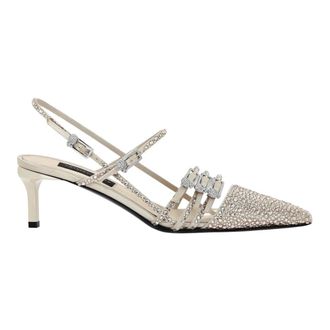 Philipp Plein Femme, Chaussures, Beige, Taille: 36 EU Escarpins Slingbacks &agrave; Brides Multiples et Talons Mi-Hauts 5 Mix Strass