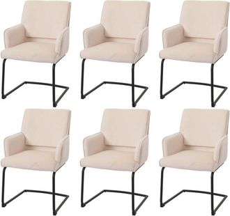 Hhg 6er-Set Freischwinger 416, Esszimmerstuhl K&uuml;chenstuhl Stuhl, Stoff/Textil &Ouml;ko-Tex creme-beige