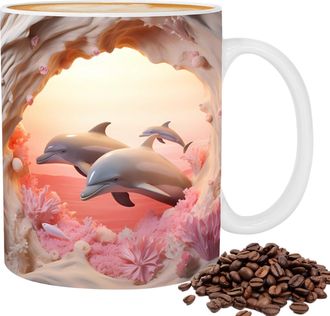 Generic 3D Delphin Kaffeetasse - s&uuml;&szlig;e Tassen Keramik Kaffeetassen mit 3D -flachem gestrichenem Design | Keramik -Delphin - f&uuml;r Frauen und M&auml;nner Urlaub und Ge