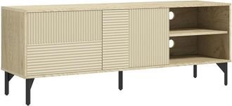 HOMCOM Homcom - Meuble tv banc tv design Urban Craft - 2 portes, 2 &eacute;tag&egrave;res, 2 niches - pi&egrave;tement acier noir - aspect ch&ecirc;ne clair