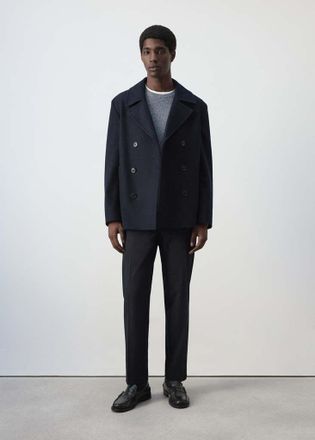 Mango Manteau laine crois&eacute; boutons bleu nuit - Homme - XXL - MANGO MAN