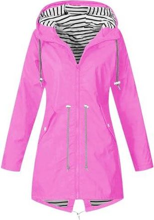 Generic Vestes pour femmes 2026 - Veste de pluie solide pour lext&eacute;rieur - Grande taille - Coupe-vent - Manteau ample &agrave; capuche, rose vif, XXL