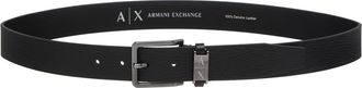 A|X Armani Exchange Mens Monocolor, Silver buckle, mini logo plate, Tongue Belt, Black, 105