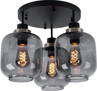 Globo Lighting Plafonnier Plafonnier Table à manger noir Lampe de couloir lampe design 3 flammes abat-jour en verre fumé, métal mat, 3x douille E27, DxH 45x33 cm