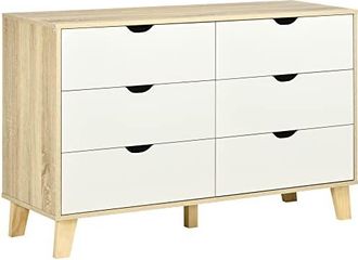 HOMCOM Commode 6 tiroirs Commode Chambre Meuble de Rangement Style scandinave avec Pieds en Bois, pour Chambre &agrave; Coucher, Salon, 120 x 40 x 76 cm, Aspect Boi