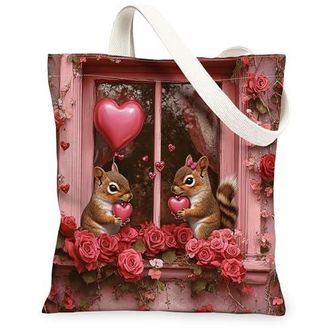 Generic Sac fourre-tout en toile de Saint-Valentin avec motif h&eacute;risson pour faire du shopping, 33 x 38,1 cm, motif couple danimaux, sac d&eacute;picerie r&eacute;utilisable