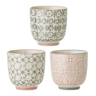 Bloomingville Petites tasses &agrave; caf&eacute; C&eacute;cile, Rose et Gris, 3 pi&egrave;ces