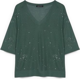 Fiorella Rubino Femme, Pulls, Vert, Taille: 42 FR Pull en maille m&eacute;lang&eacute;e viscose avec appliqu&eacute;s lumineux
