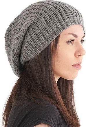 Charm by Casualbox Chapeau Femme Bonnet Homme Hiver - Grand Beanie Slouchy Tombant en Tricot Souple Surdimensionné Chaud pour Grosse Tete Dreadlocks Mode Japonais Gris
