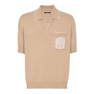 Balmain Poloshirt mit Bamain &Eacute;cusson-Stickerei - - Knitwear - Herren - Beige - M