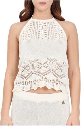 Akep Leinen Baumwolle Strick Top - - Tops - Damen - Beige - M