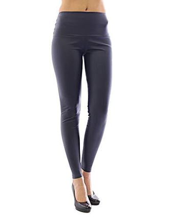 YESET New Leggings Long Simili Cuir Treggings Simili-Cuir Mat Taille Haute - Indigo-Graublau, L