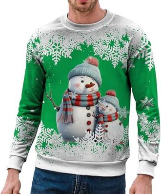 Generic Chandails de No&euml;l laids pour hommes, pull &agrave; col rond avec renne pour lext&eacute;rieur, vintage, imprim&eacute; nain, sweat-shirt l&eacute;ger Y2k pour homme, Vert, XXL-8X