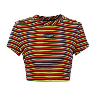Dolce & Gabbana Baumwoll-T-Shirt mit Applikationslogo - - Tops - Damen - Mehrfarbig - S