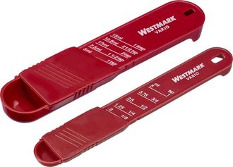 Westmark 2 Messlöffel, Verstellbar, Mit Skalen: 1x 0,6 - 5ml und 1x 5 - 15 ml, Kunststoff, Vario, Rot/Weiß, 30592270