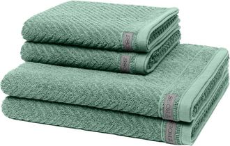 ROSS 4 teiliges Frottier-Set - Smart (2 X Handtuch 2 X Duschtuch im Set) - 520 g/m2 - Baumwolle - Frottee - saugstark - weich und flauschig - Schilf
