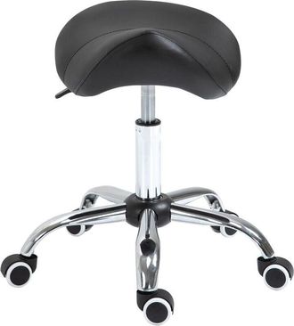 HOMCOM Homcom - Tabouret de massage tabouret selle ergonomique pivotant 360&deg; hauteur r&eacute;glable rev&ecirc;tement synth&eacute;tique noir chrom&eacute;