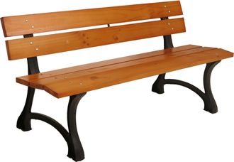 Mendler Gartenbank HWC-O20, Sitzbank Parkbank Holzbank 3-Sitzer, Gusseisen Holz Kiefer, 170cm - Teak