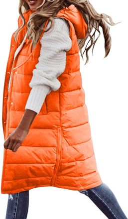 Generic Steppweste Damen Daunenweste Weste Warmer Daunenmantel Hooded Leichte Gesteppte Weste Jacke Lange Dicker Lose Slim Zip Gilet F&uuml;r Damen M&auml;dchen Winter 
