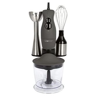 Clatronic SMS 3777 Mixeur plongeant électrique 3 en 1 pour mixer, hacher, batter, légumes, crème, noix, 400 W, accessoires inclus Acier inoxydable/titane