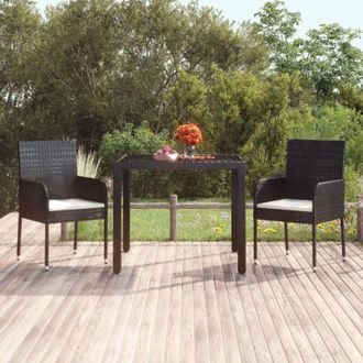 vidaXL vidaXL Table de jardin dessus en verre Noir 90x90x75 cm R&eacute;sine tress&eacute;e