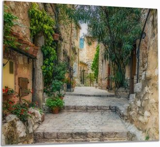 Wallario Herdabdeckplatte/Spritzschutz aus Glas, 1-teilig, 60x52cm mit 13mm hohen F&uuml;&szlig;en, f&uuml;r Ceran- und Induktionsherde, Alte steinerne Gasse in S&uuml;dfrankreich