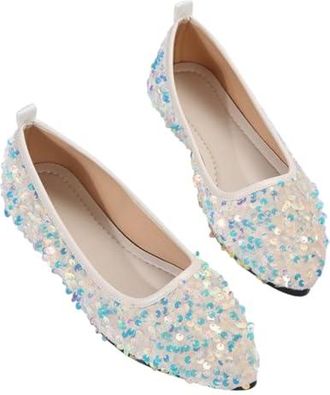 Minetom Femmes Ballerines à Bout Pointu Confortable Paillettes Fête Soirée Mariage Chaussures Plates à Enfiler A Beige 41 EU