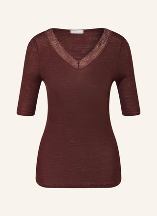 Hanro T-Shirt Woolen Lace Aus Merinowolle Mit Seide braun