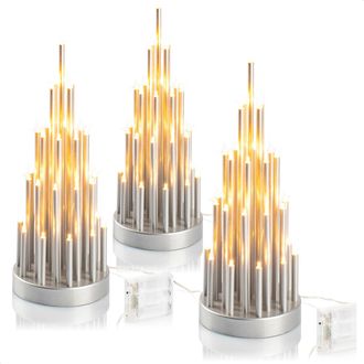 Com-Four 3x LED Stimmungsleuchter Pyramide - Kerzenbr&uuml;cke mit 33 warm-wei&szlig;en LEDs mit Timerfunktion - Schwippbogen f&uuml;r Fensterbank und Tischdeko - Lichterbogen