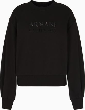 A|X Armani Exchange Womens Cuffed Sleeve Front Logo Round Collar, Sweatshirt, Black, XL