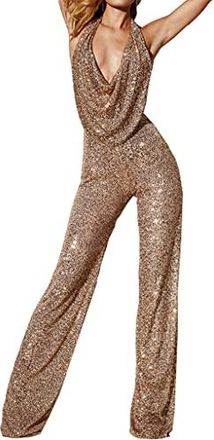 ORANDESIGNE Femmes Combinaison Brillant sans Manches Dos Nu Jumpsuit Dété Chic Élégant Slim Pantalon Loose Casual Playsuit Cocktail Soirée Party Clubwear Bodysuit