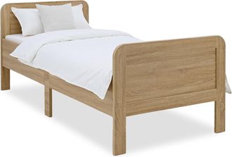 Homestyle4u Einzelbett mit Lattenrost Holzbett 90x200 Komfortbett Eiche Braun Single Bett Senioren Komforth&ouml;he
