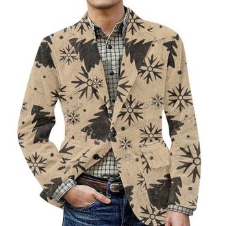 Generic Costume Blazer de Noël pour homme avec grande surface à carreaux Blazer à simple boutonnage en coton mélangé avec veste de loisirs classique et bouton