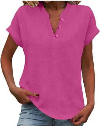 Generic T-shirts en lin pour femme - T-shirt d&eacute;t&eacute; &agrave; manches courtes - Coupe ample - T-shirt d&eacute;contract&eacute; - T-shirt surdimensionn&eacute; pour femme - Chemisier de f&ecirc;t