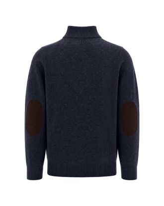 Barbour Mens Half Zip Jumper Essential Patch Dark Indigo Wool Jumpers Sweater