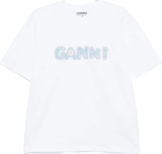 Ganni Femme, Tops, Blanc, Taille: 40 FR Logo Cotton T-shirt