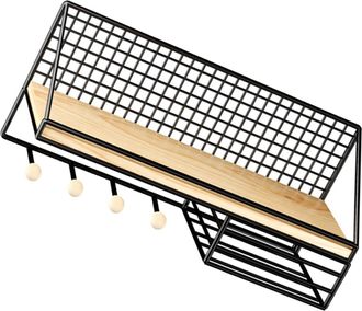 BESPORTBLE CORHAD Wandregal mit Haken aus Metall Schwarzes Gro&szlig;es Wandboard mit 4 Haken und Papierhalter Multifunktionales Organizer Regal f&uuml;r Bad Schlafzimmer u