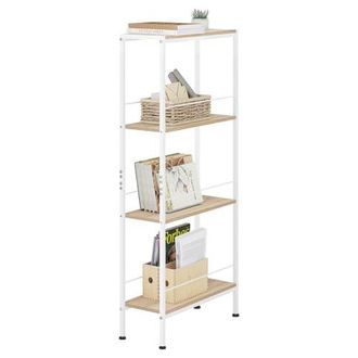 Woltu &Eacute;tag&egrave;re Rangement, &Eacute;tag&egrave;re &Eacute;troite &agrave; 4 Niveaux, en MDF avec Cadre M&eacute;tallique, Ch&ecirc;ne Clair+Blanc, L50xP20xH110cm, RGB53whe