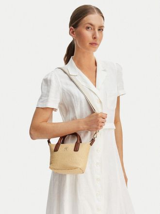 Tommy Hilfiger Handtasche Tommy Hilfiger Popette Micro Tote Raffia AW0AW18526 Beige