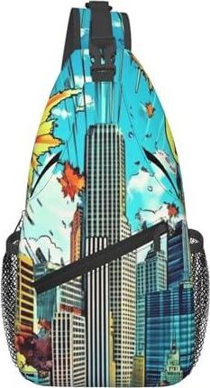 Generic Sac &agrave; dos &agrave; bandouli&egrave;re pour homme avec bruit de ville et bande dessin&eacute;e