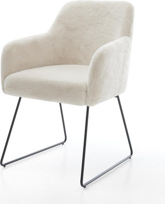 DELIFE Esszimmerstuhl Greg-Flex Pl&uuml;sch Creme-Wei&szlig; Kufengestell Schwarz Taschenfederkern, Esszimmerst&uuml;hle