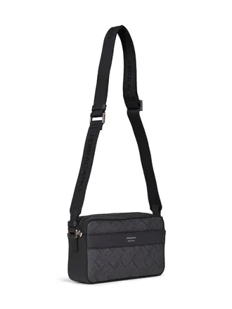 Ferragamo Mens Crossbody Bag Monogram Black-Grey Polyurethane Shoulder