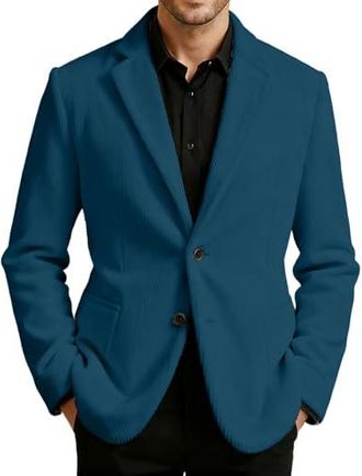 Generic Veste d&eacute;contract&eacute;e 2026 en velours c&ocirc;tel&eacute; de couleur unie pour affaires, vacances et &eacute;v&eacute;nements formels avec revers crant&eacute; classique, bleu, XXL