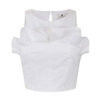 Elisabetta Franchi Stretch-Baumwoll-Oberteil mit R&uuml;sche - - Blouses & Shirts - Damen - Wei&szlig; - M