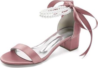 Generic Chaussures Mariage Femme Talon Bloc Bout Ouvert Talons Bas Sandales Mode &Eacute;t&eacute; Satin Mari&eacute;e Dress F&ecirc;te Hauts 4.5Cm,Nude Pink,35 EU