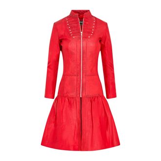Infinity Leather Damen-Goth-Rotleder-viktorianischer Nietenmantel - Ribet