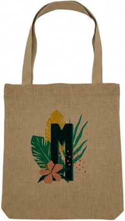 Fabulous Sac Shopping Tote Bag Aspect Lin - M Martine Margot Lettre Pr&eacute;nom Fleurs Tropicale Exotique - Sac de Courses Toile Epaisse 360g Beige Naturel Cabas Po