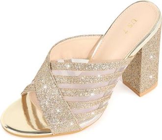 Allegra K Sandales &agrave; talons hauts &agrave; paillettes pour femme, dor&eacute;, 40 EU
