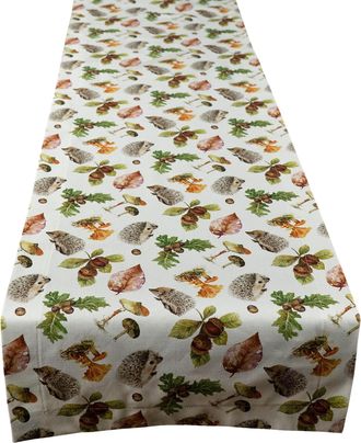 Matches 21 Tischläufer Herbst 40 x 140 cm mit Motiv Igel, Pilze & Blätter in Ecru - Tischdeko für Küche & Tisch