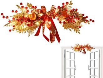 Generic Cintre de porte du Nouvel An - Panneau de porte « Happy New Year » avec baies rouges - Décoration dintérieur, décoration traditionnelle du Nouvel An l